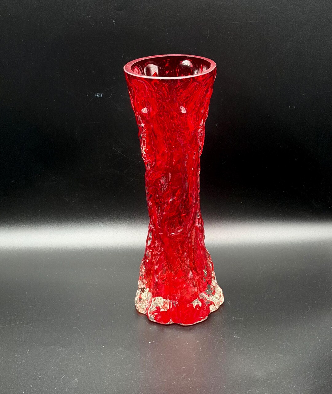 Vintage Red Ingrid Glass Hourglass Textured Bark Vase Kurt Wokan ...