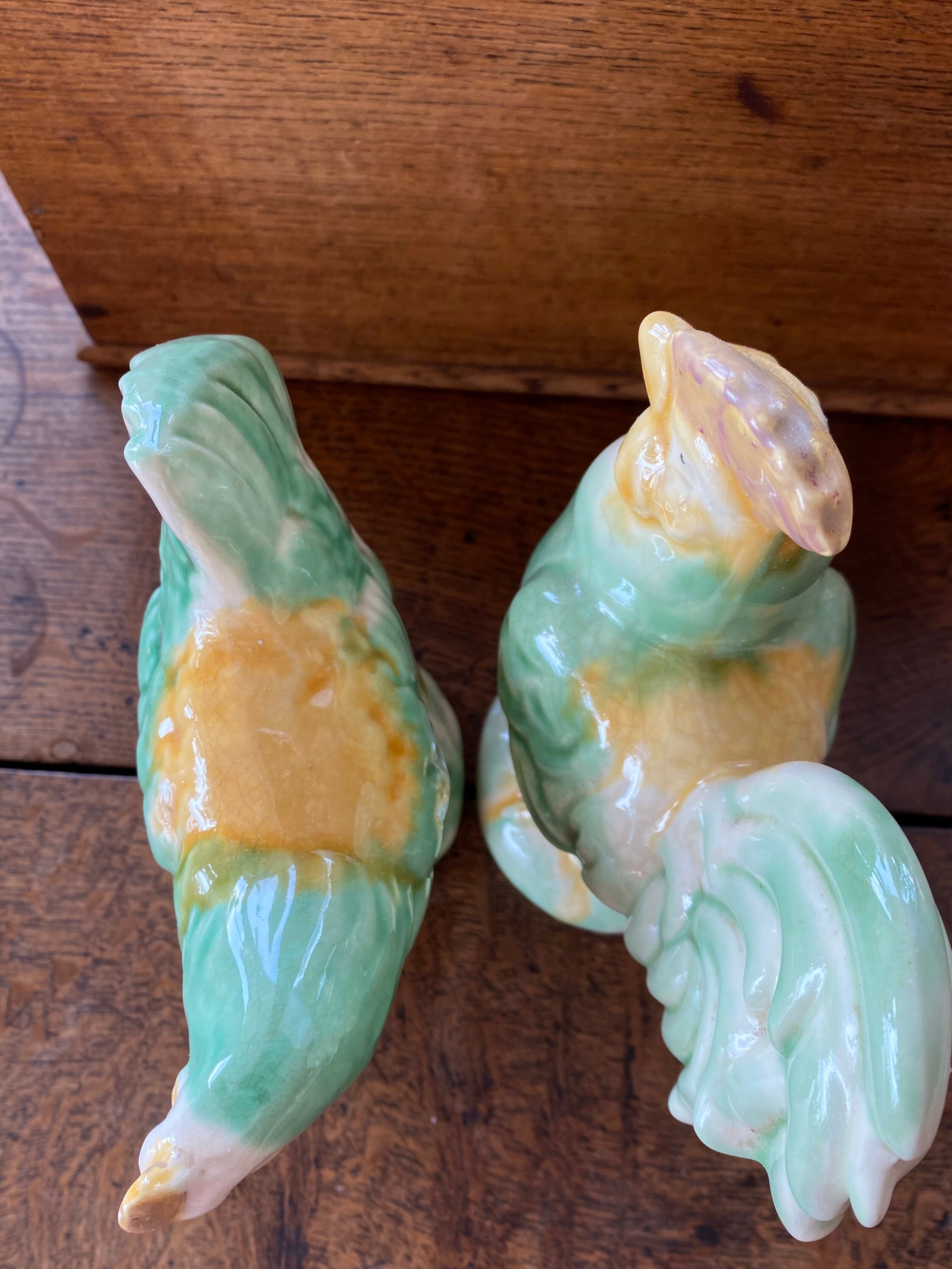 Vintage Ceramic Chicken and Rooster Pair Green Yellow Glaze - Etsy