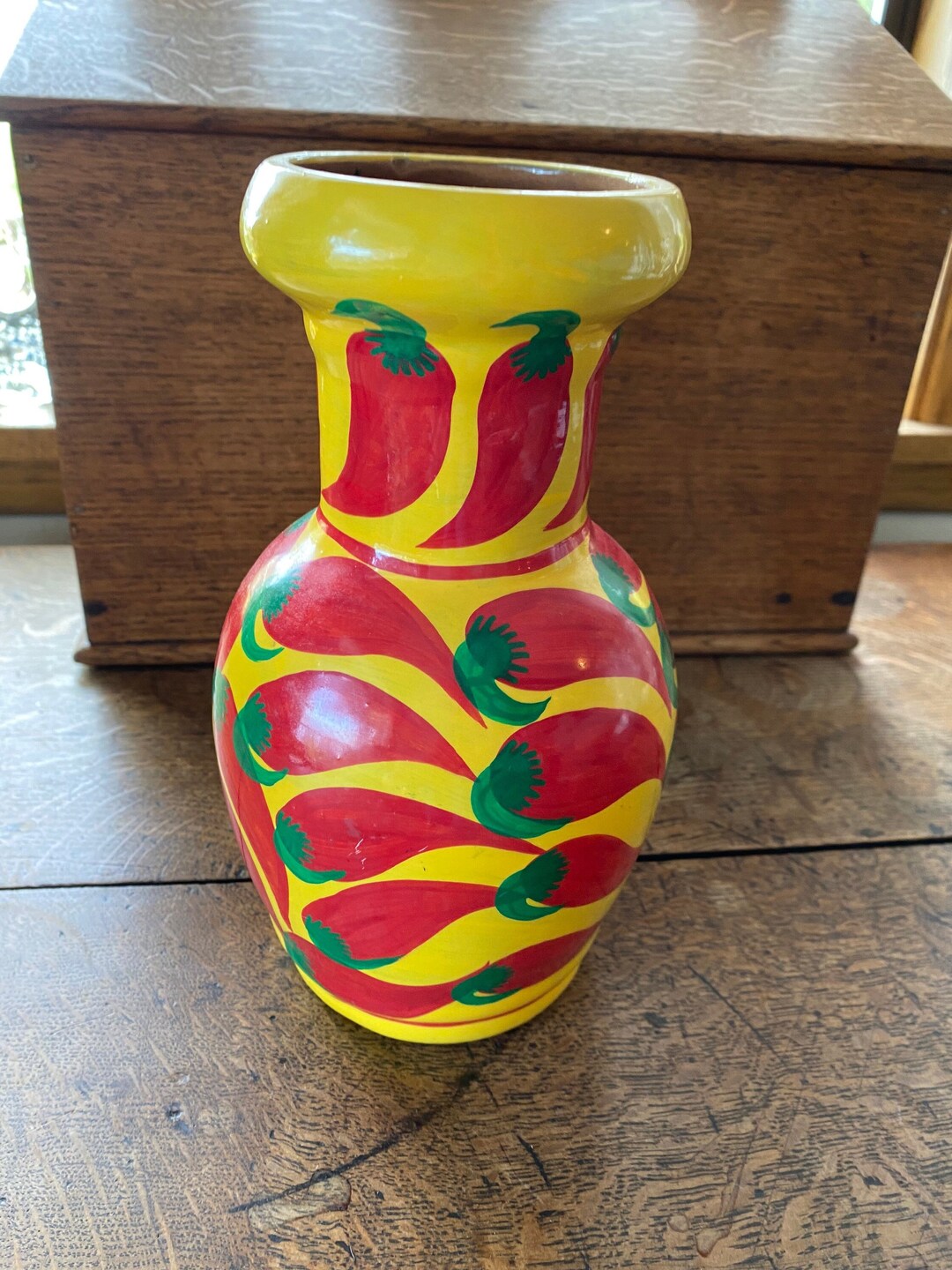Red Hot Chili Pepper Painted Ceramic Terra Cotta Vase Vintage Hand ...