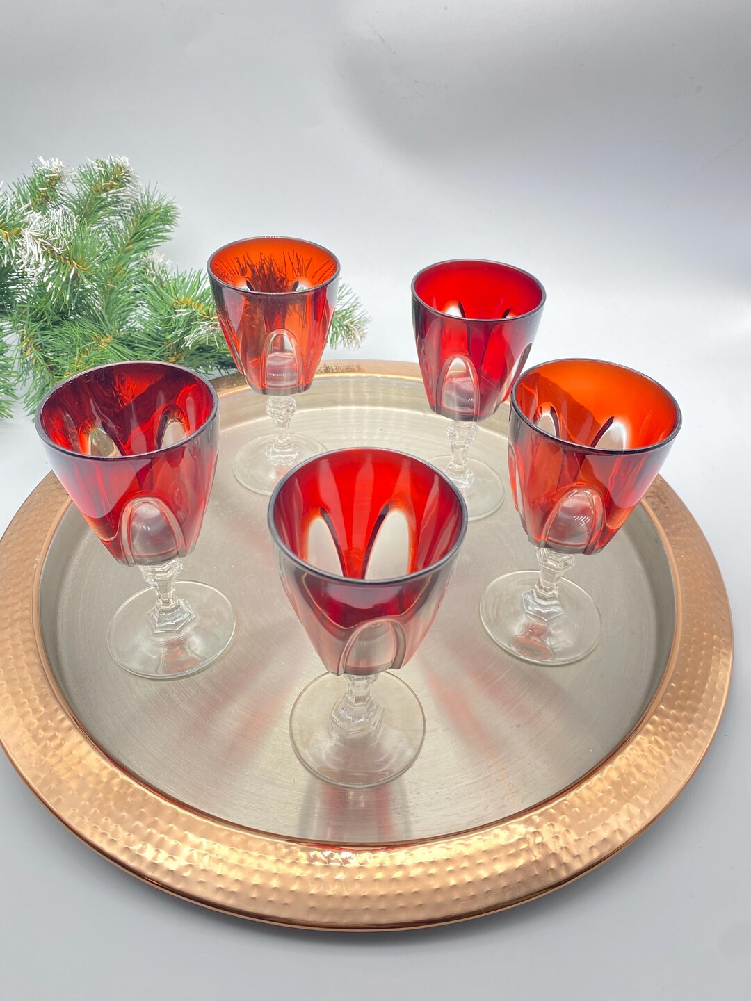 Crystal D’arques Gothic Wine Glasses Ruby Red Arch Cut Glass Vintage ...