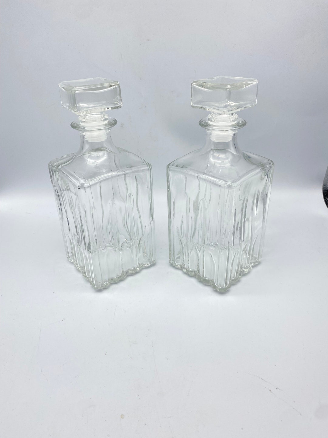 Vintage Clear Glass Crystal Square Decanters From Italy Pair - Etsy
