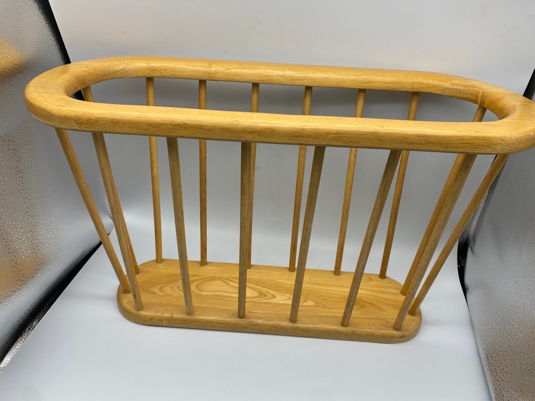 Vintage Wooden Spindle Magazine Rack Oval Shape Scandinavian Style - Etsy