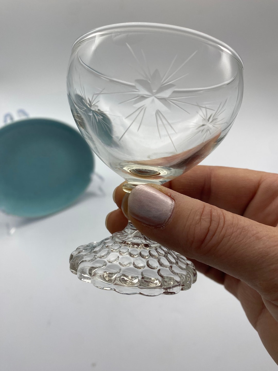 2 MCM Vintage Brandy Sniffers / Cocktail Glasses Cut Glass Star Pattern ...