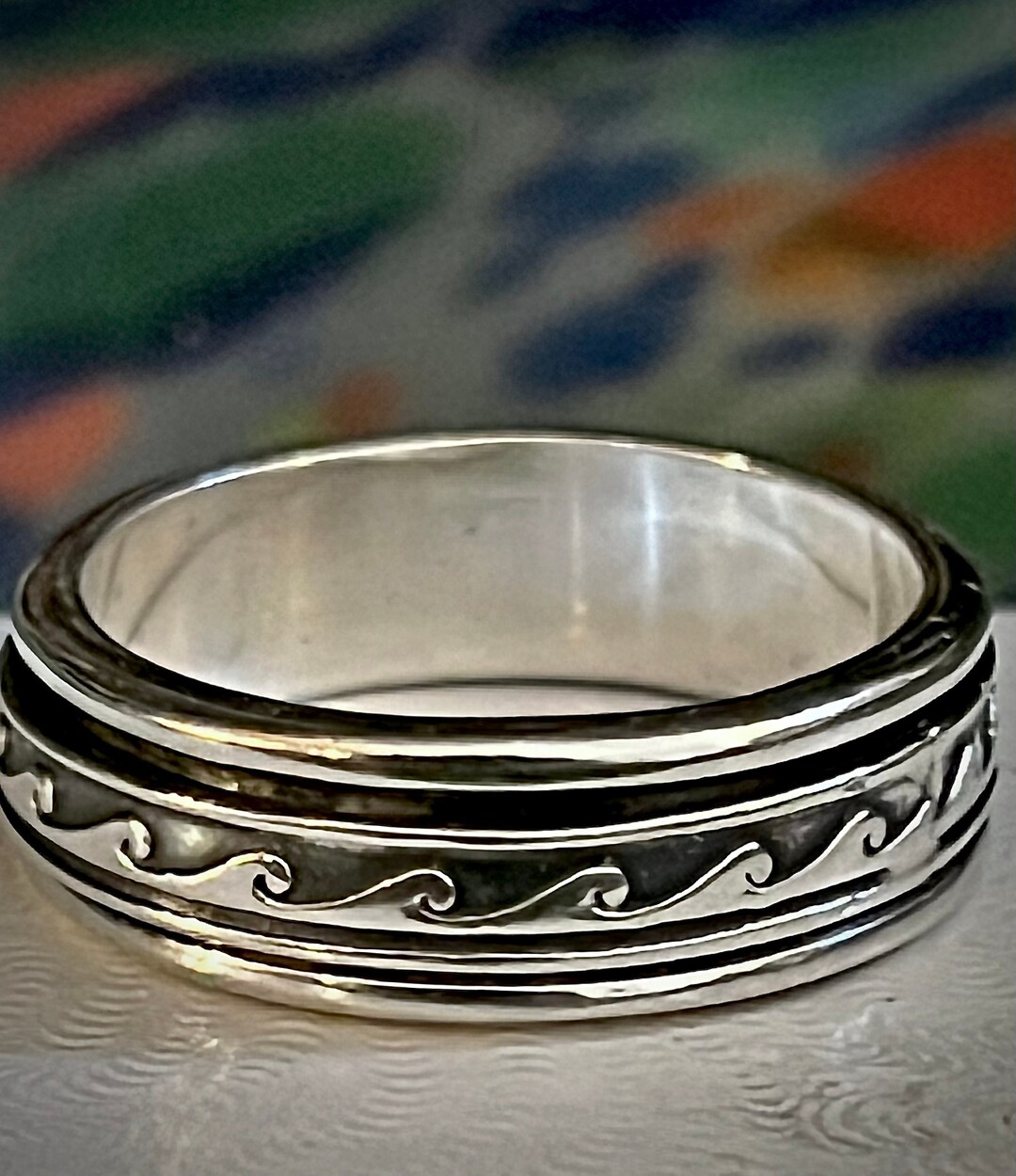 Men’s Sterling Wave Spinner Ring - Etsy