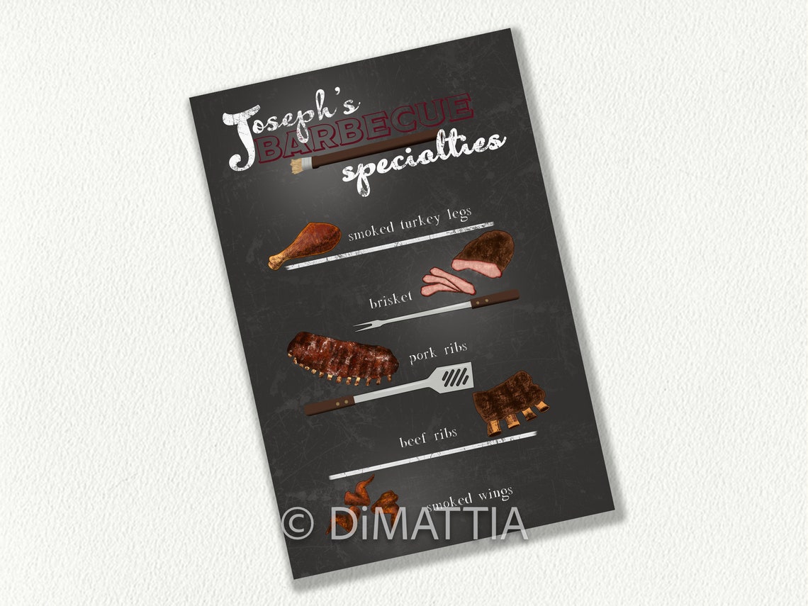 BBQ Menu Wall Art, BBQ Dinner Menu Sign, Chalkboard Sign, Custom and ...
