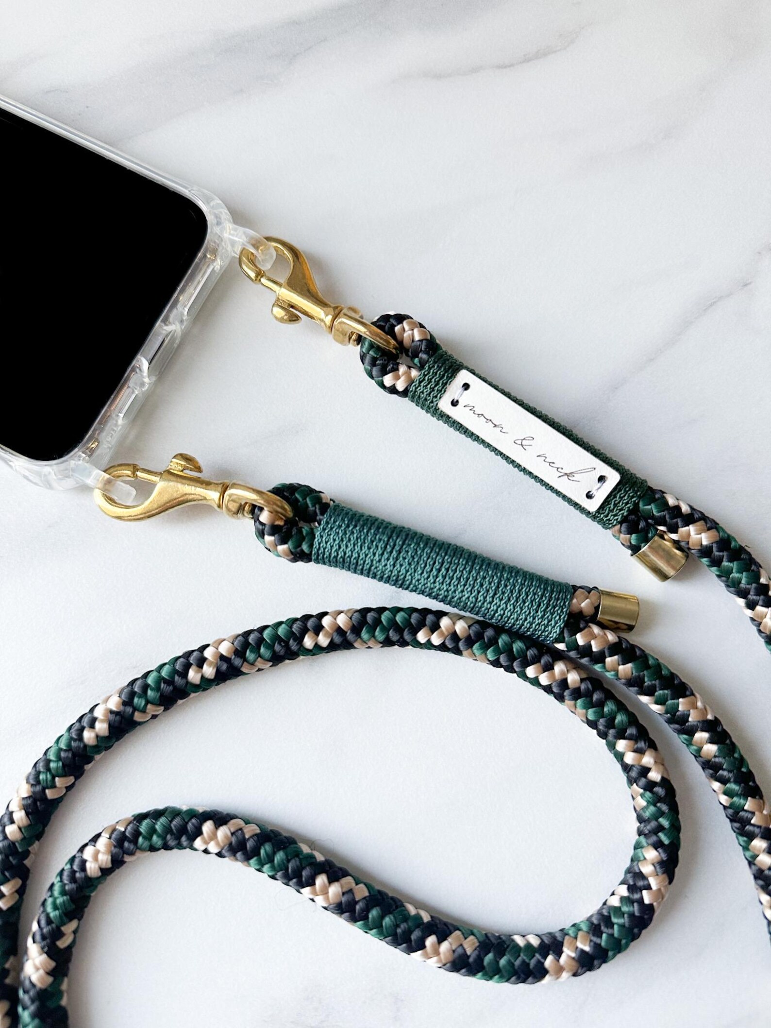 Green Mobile Phone Chain With Gold Carabiner and Green Wrapping for ...