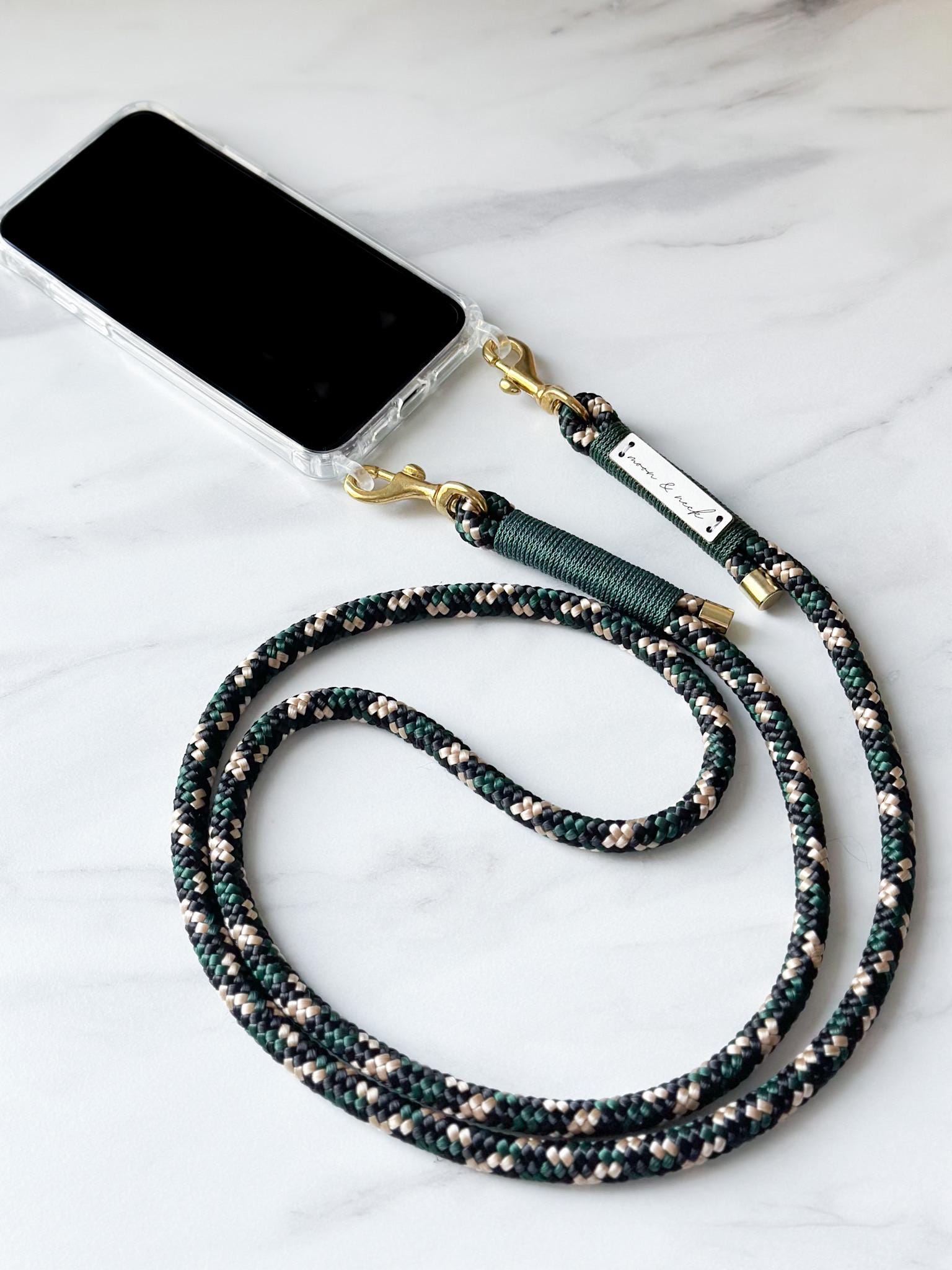 Green Mobile Phone Chain With Gold Carabiner and Green Wrapping for ...