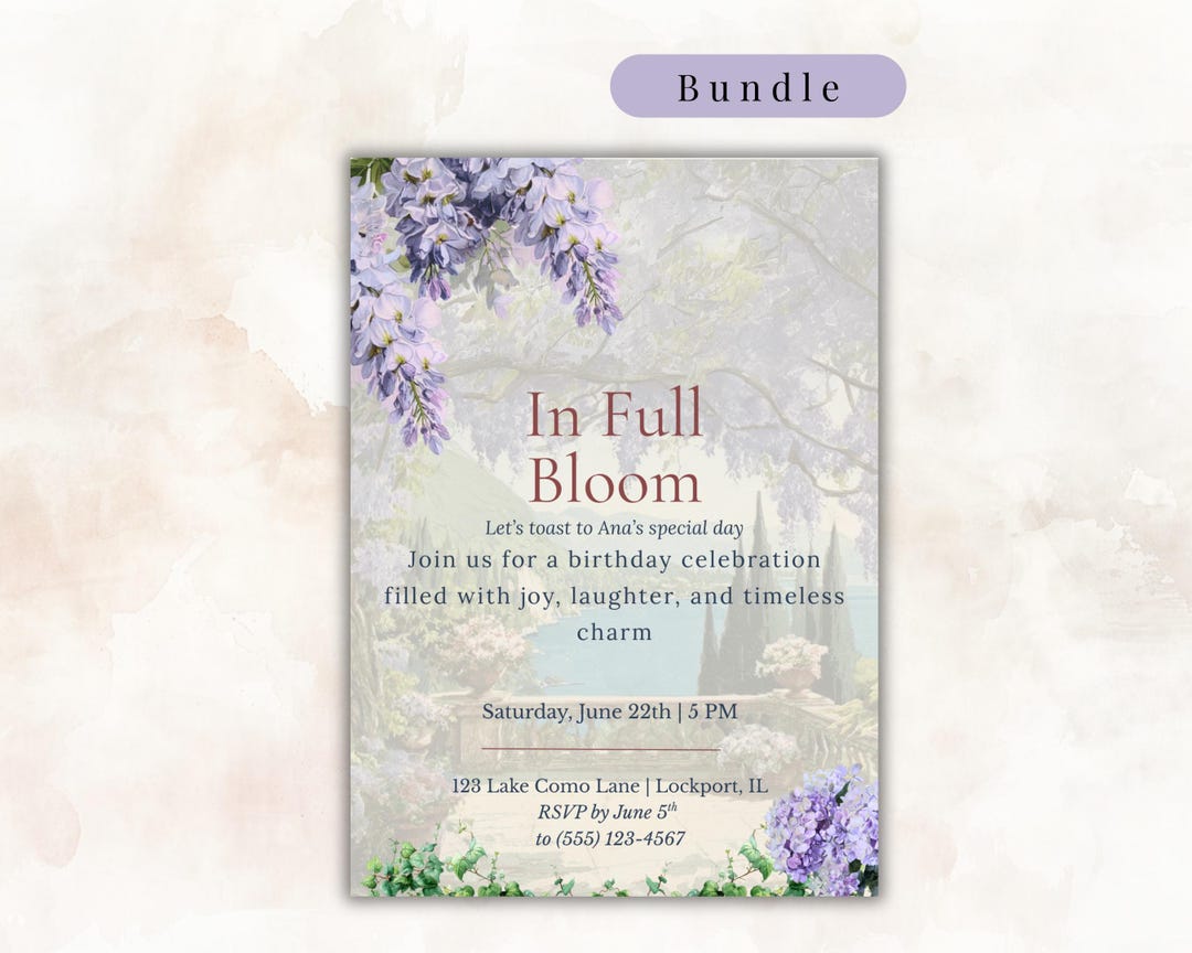 Wisteria Floral Birthday Party Bundle Editable Canva Templates ...