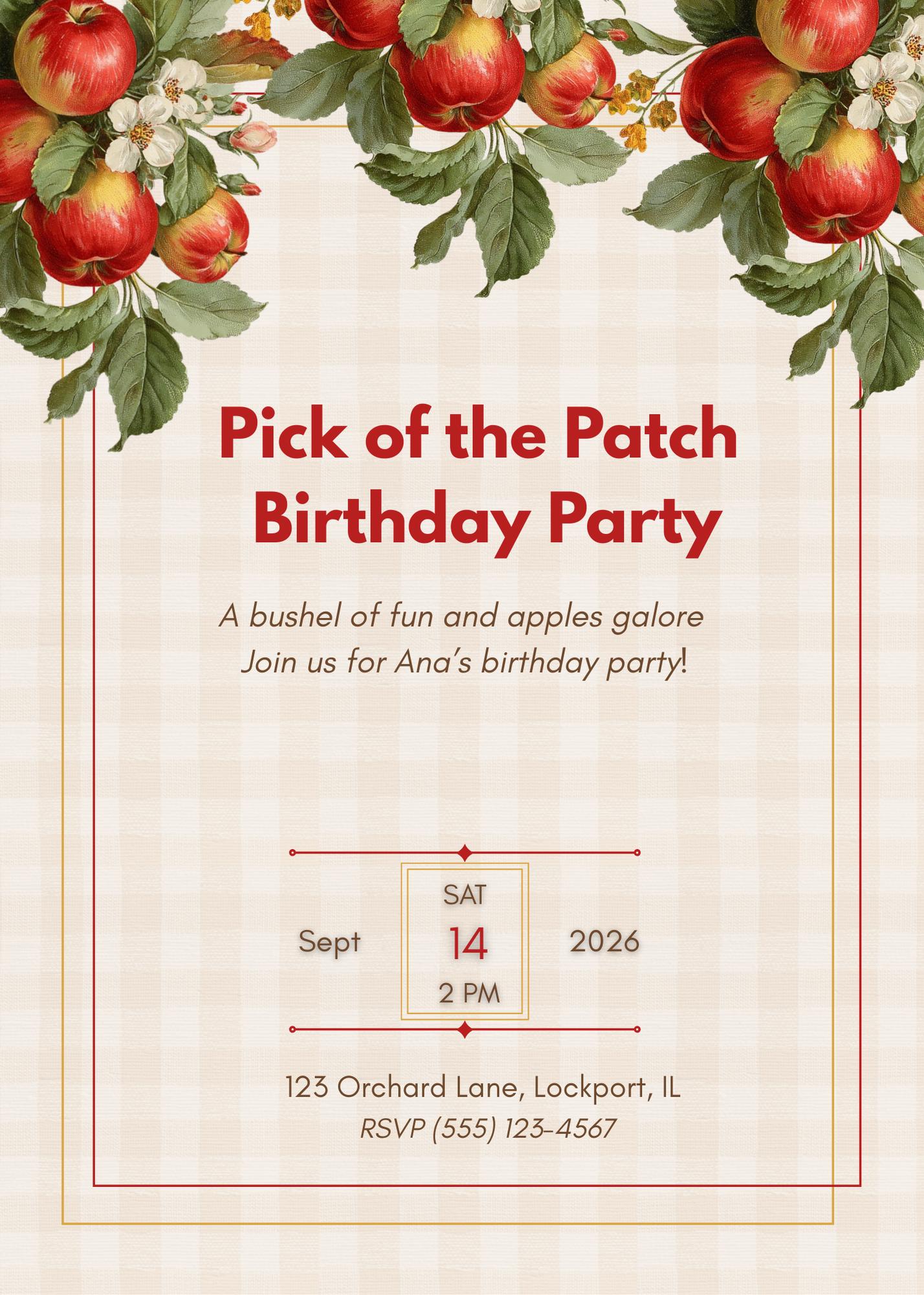Apple Orchard Birthday Invitation Autumn Party Invite 5x7 Editable ...
