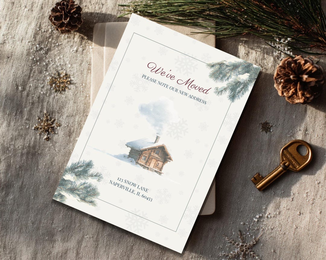 Alpine Winter Moving Announcement Cozy Cabin New Home Editable Canva ...