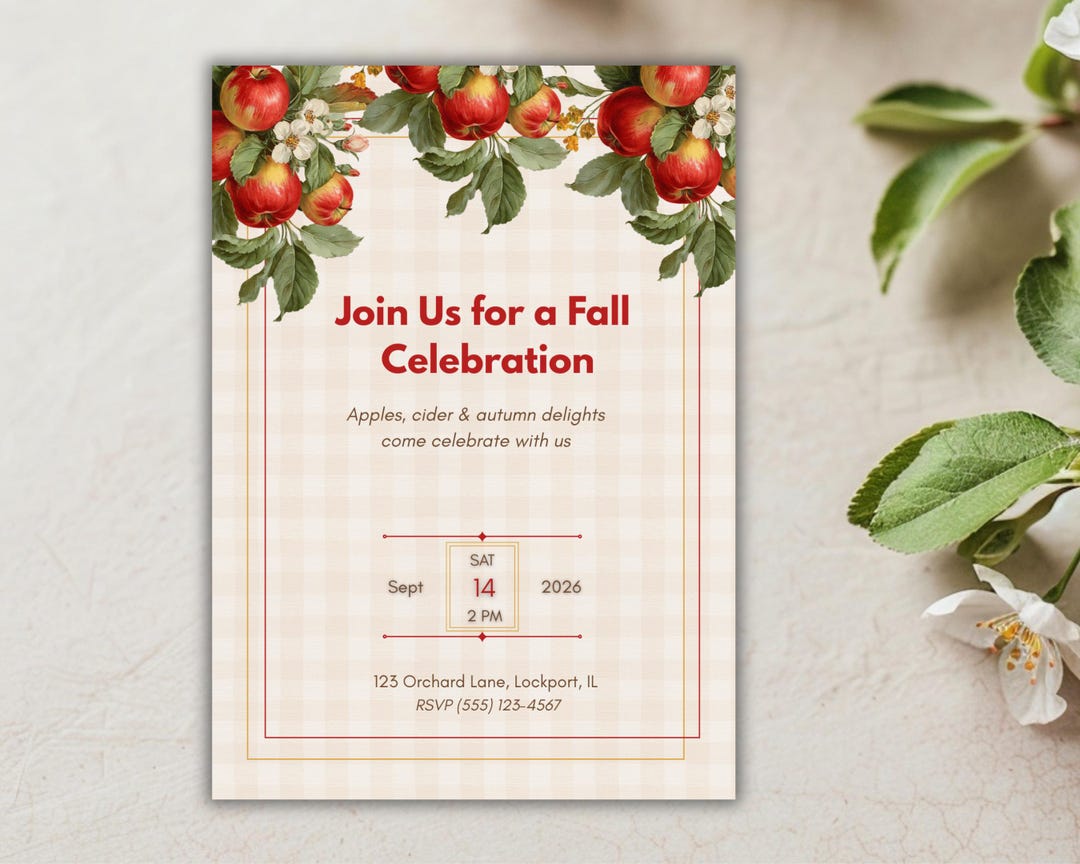Apple Orchard Fall Gathering Invitation Autumn Party Invite 5x7 ...