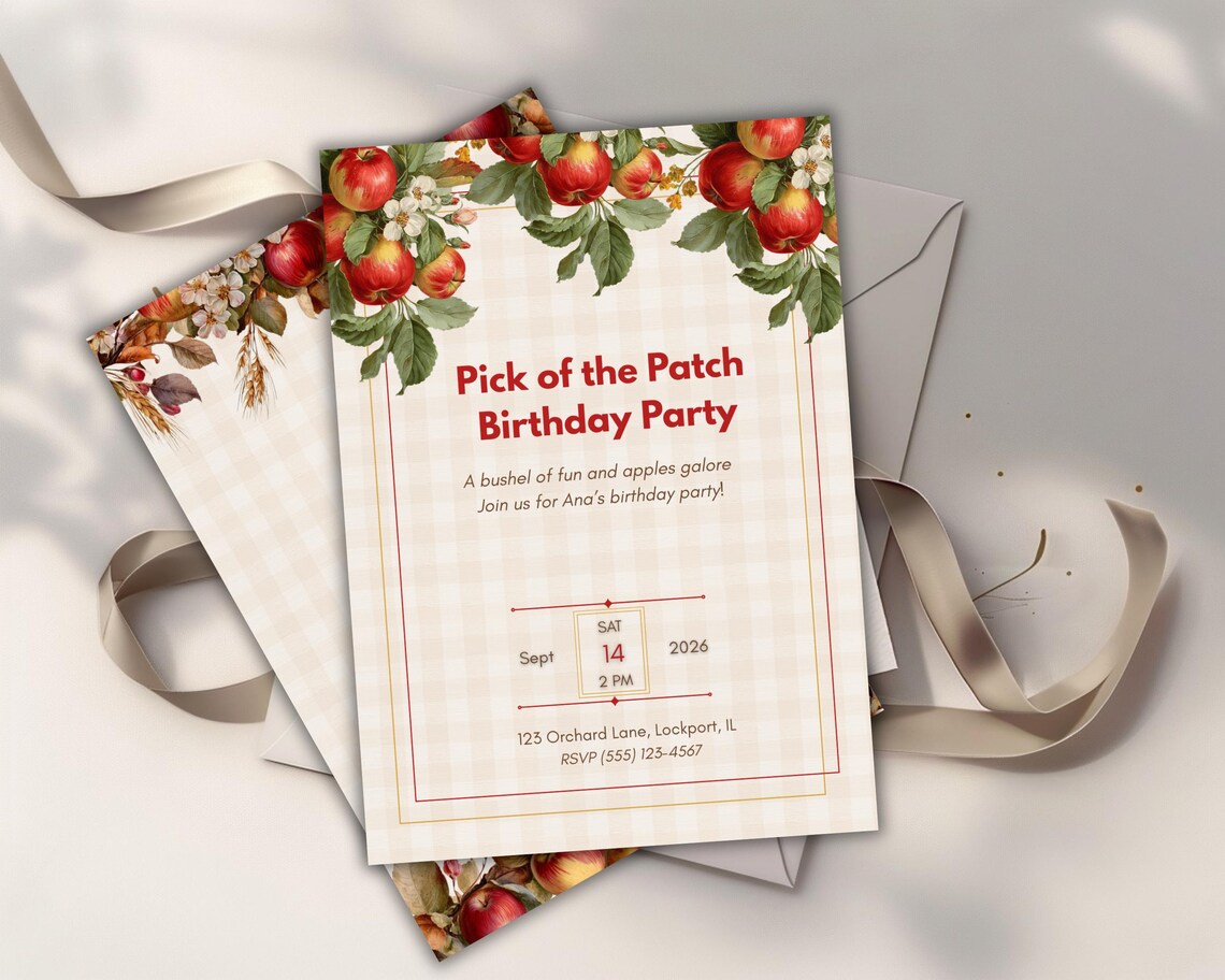 Apple Orchard Birthday Invitation Autumn Party Invite 5x7 Editable ...