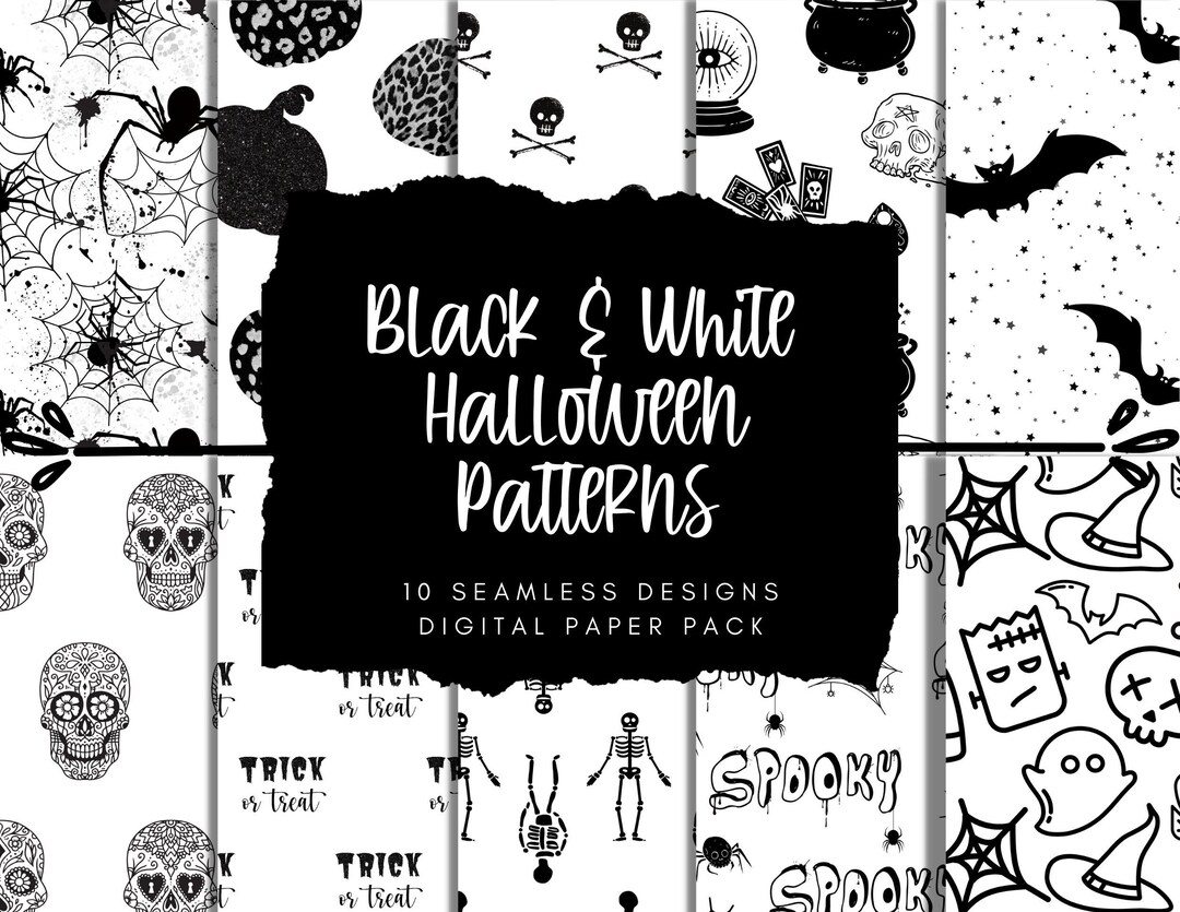 Halloween Digital Paper, Halloween Patterns, Black and White Halloween ...