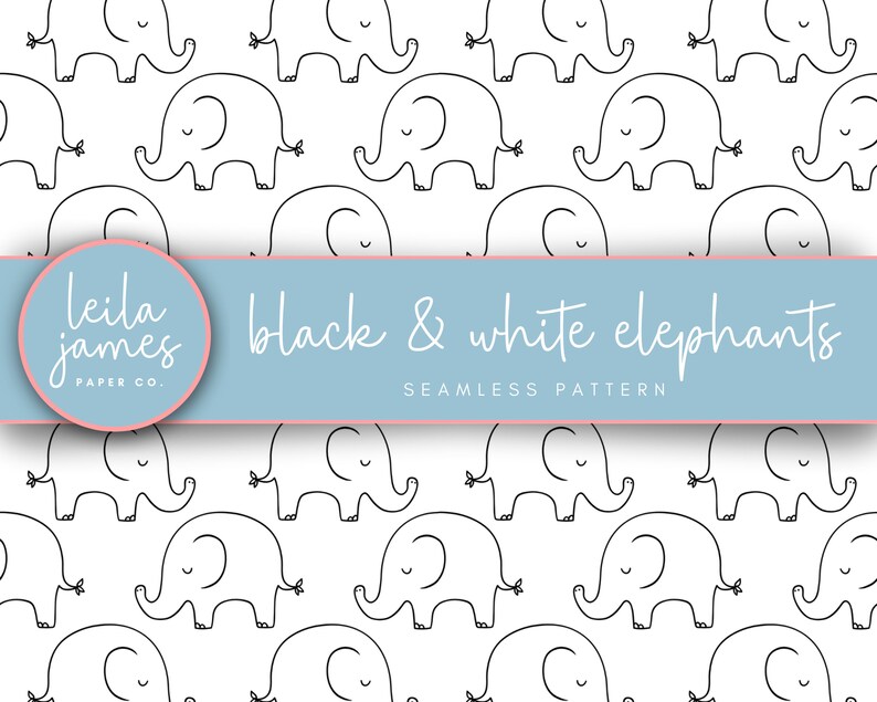 Digital Paper, Elephant Seamless Pattern, Black and White Seamless ...