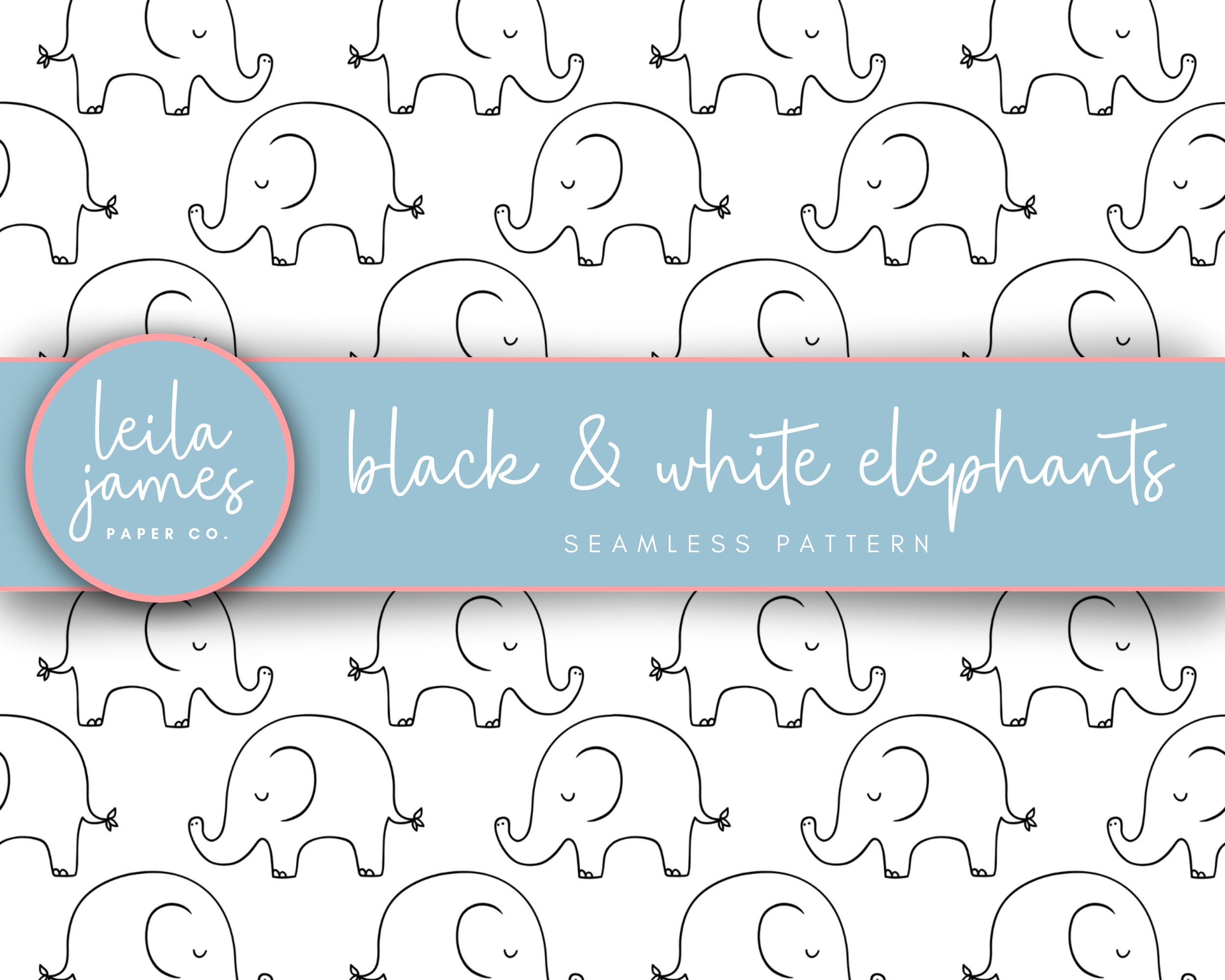 Digital Paper, Elephant Seamless Pattern, Black and White Seamless ...