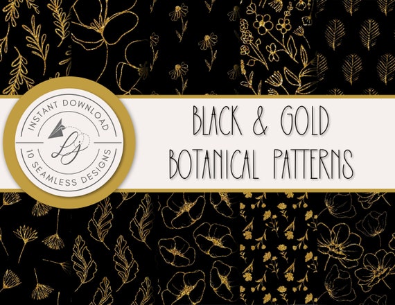 Digital Paper Floral Paper Black and Gold Paper Floral - Etsy