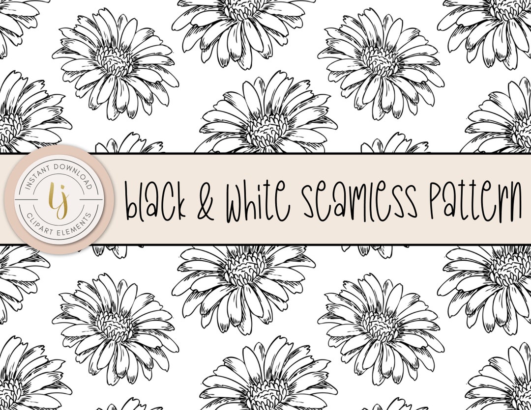 Black and White Digital Paper, Floral Paper, Seamless Pattern, Floral ...