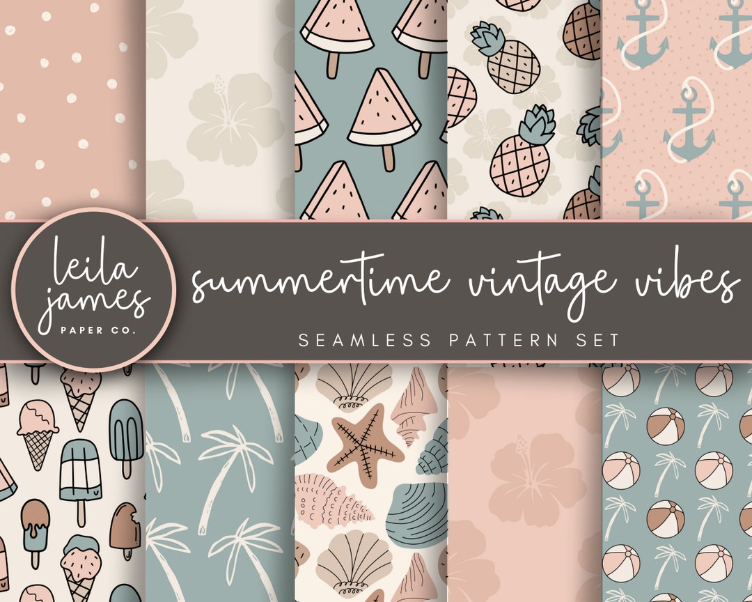 Summertime Vintage Vibes Seamless Patterns, Summer Seamless Designs ...