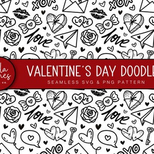 Valentine Doodles Seamless SVG Pattern and Cut File, Engraving ...