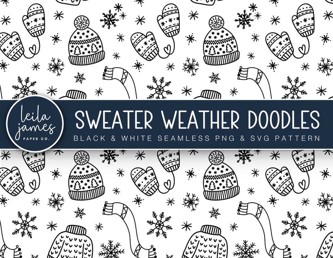 Sweater Weather Doodles Seamless SVG Pattern, Winter Holiday Paper ...