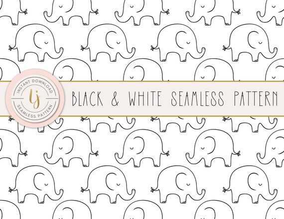 Digital Paper Elephant Seamless Pattern Black and White - Etsy