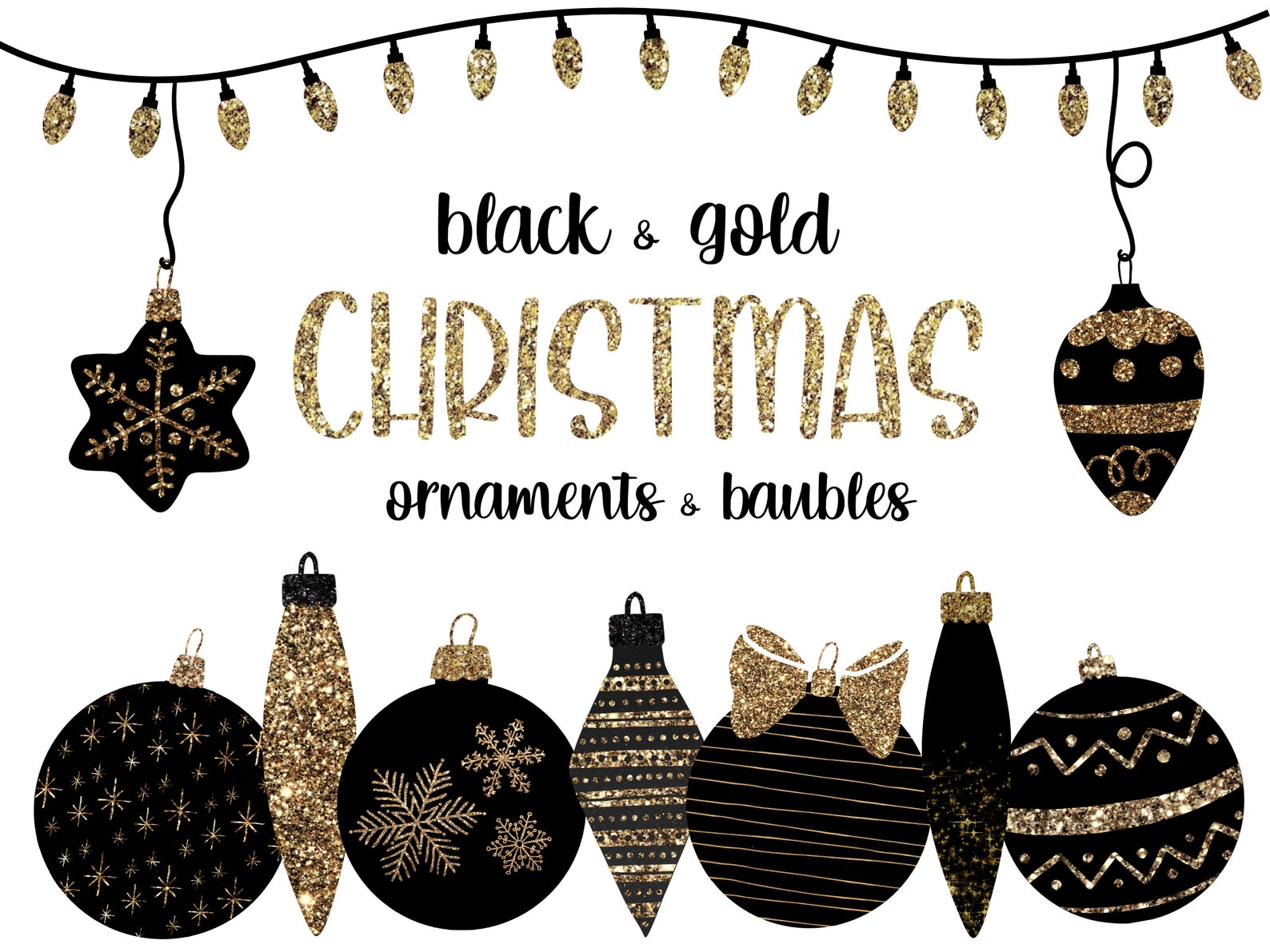 Black and Gold Christmas Ornaments Clipart (digital Download) - Etsy