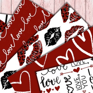 Digital Paper, Valentine Paper, Black and Red Valentine Patterns ...