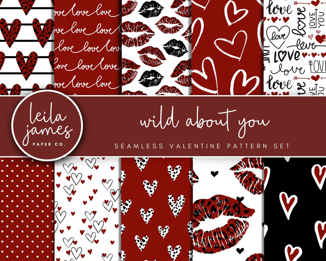 Digital Paper, Valentine Paper, Black and Red Valentine Patterns ...