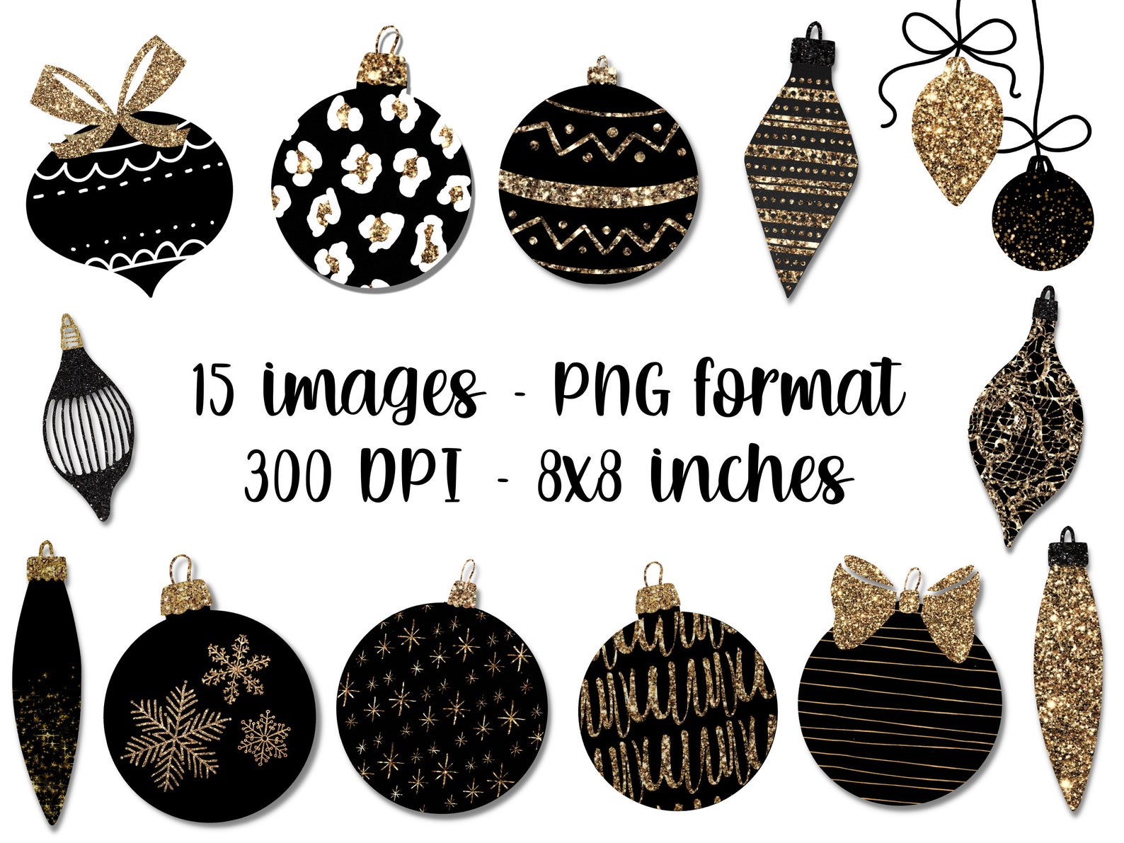 Christmas Clipart, Christmas Ornaments, Gold Ornaments, Black and Gold ...