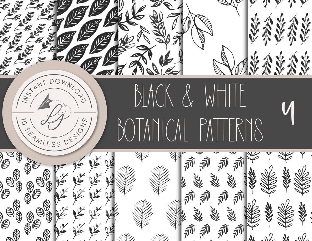 Digital Paper, Floral Paper, Black/white Paper, Floral Pattern ...