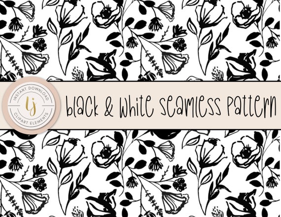 Black and White Digital Paper Floral Paper Seamless Pattern - Etsy