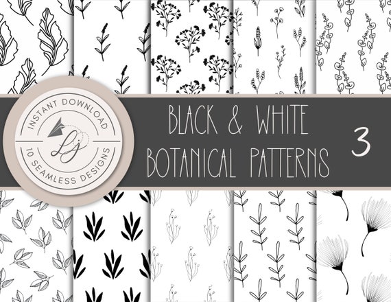 Black and White Digital Paper Floral Seamless Pattern | Etsy