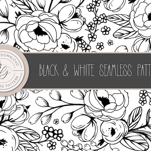 Black and White Floral Digital Paper Patterns: Printable 12x12 - Etsy