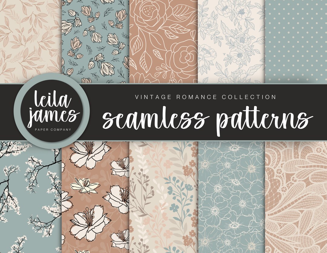 Digital Paper, Floral Paper, Vintage Floral Patterns, Seamless Patterns ...