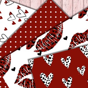 Digital Paper, Valentine Paper, Black and Red Valentine Patterns ...