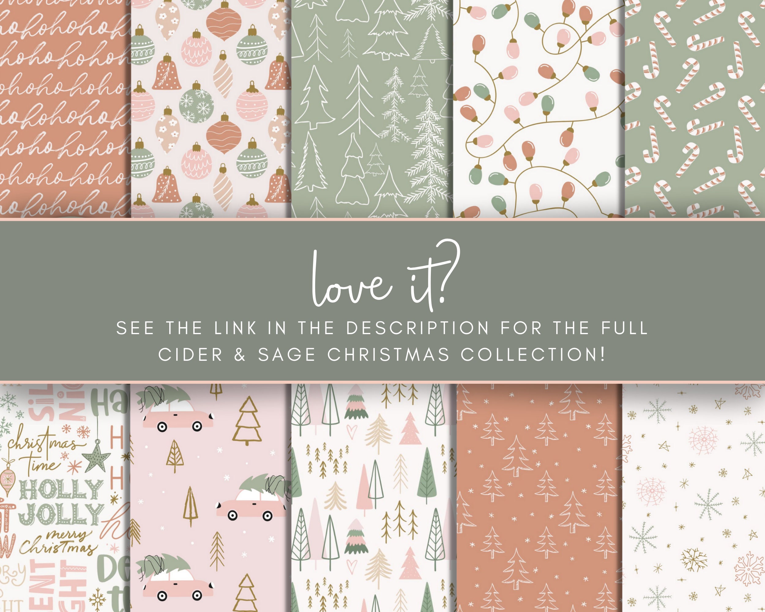 Cider and Sage Caroling Collage, Christmas Digital Paper, Seamless ...