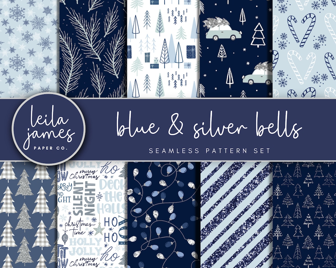 Digital Paper, Christmas Digital Paper, Christmas Patterns, Blue and ...