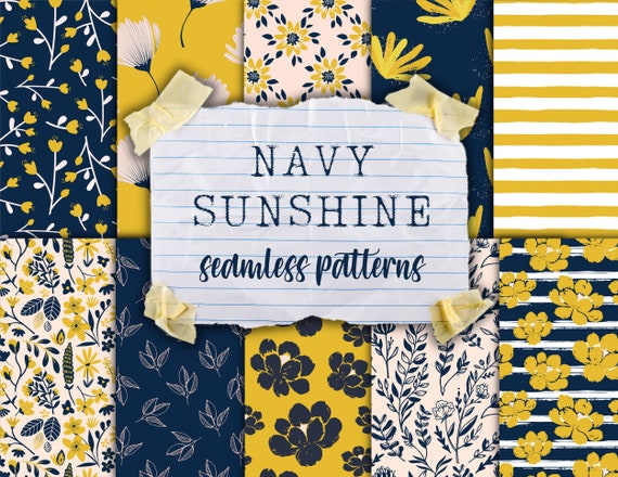 Digital Paper Botanical Seamless Patterns Navy Blue and - Etsy