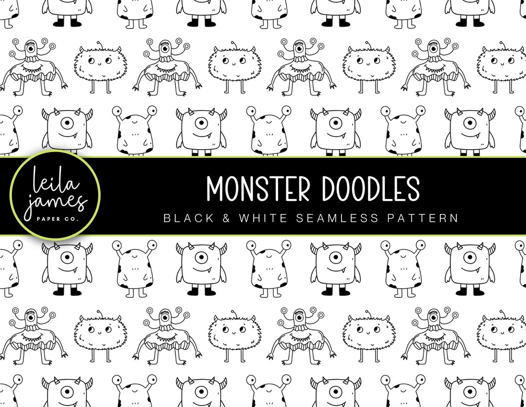 Monster Doodles Seamless SVG Pattern, Cut File for Seamless Engraving ...