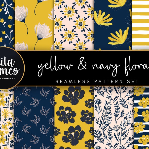 Navy and Yellow Wallpaper - Etsy