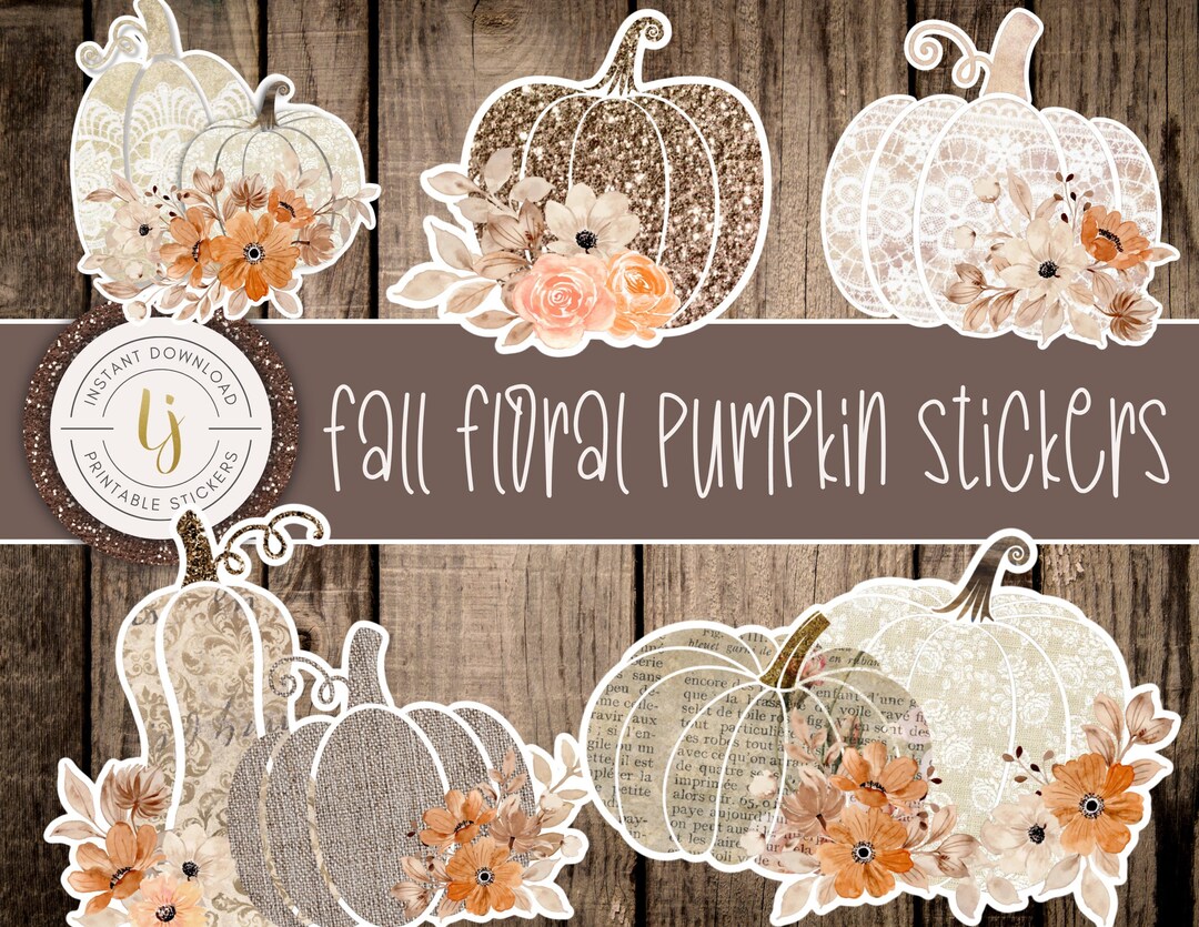 Fall Floral Print & Cut Stickers, PNG Sticker Sheet, Autumn Pumpkin ...