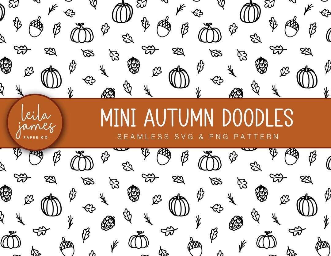 Autumn Doodles Seamless Pattern, Fall Leaves Pumpkins SVG PNG (digital ...