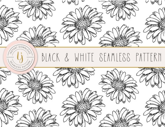 Black and White Digital Paper Floral Paper Seamless Pattern - Etsy