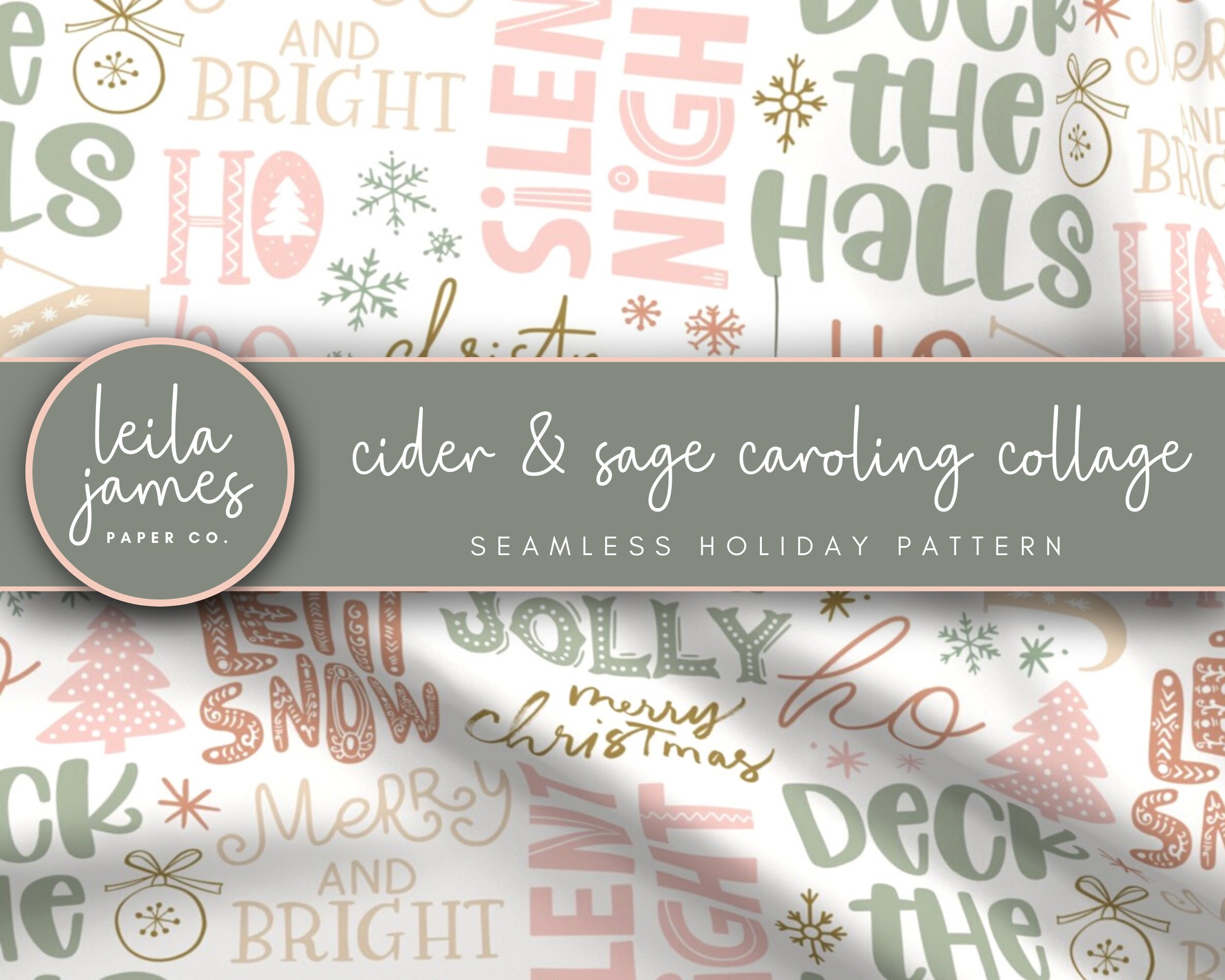 Cider and Sage Caroling Collage, Christmas Digital Paper, Seamless ...