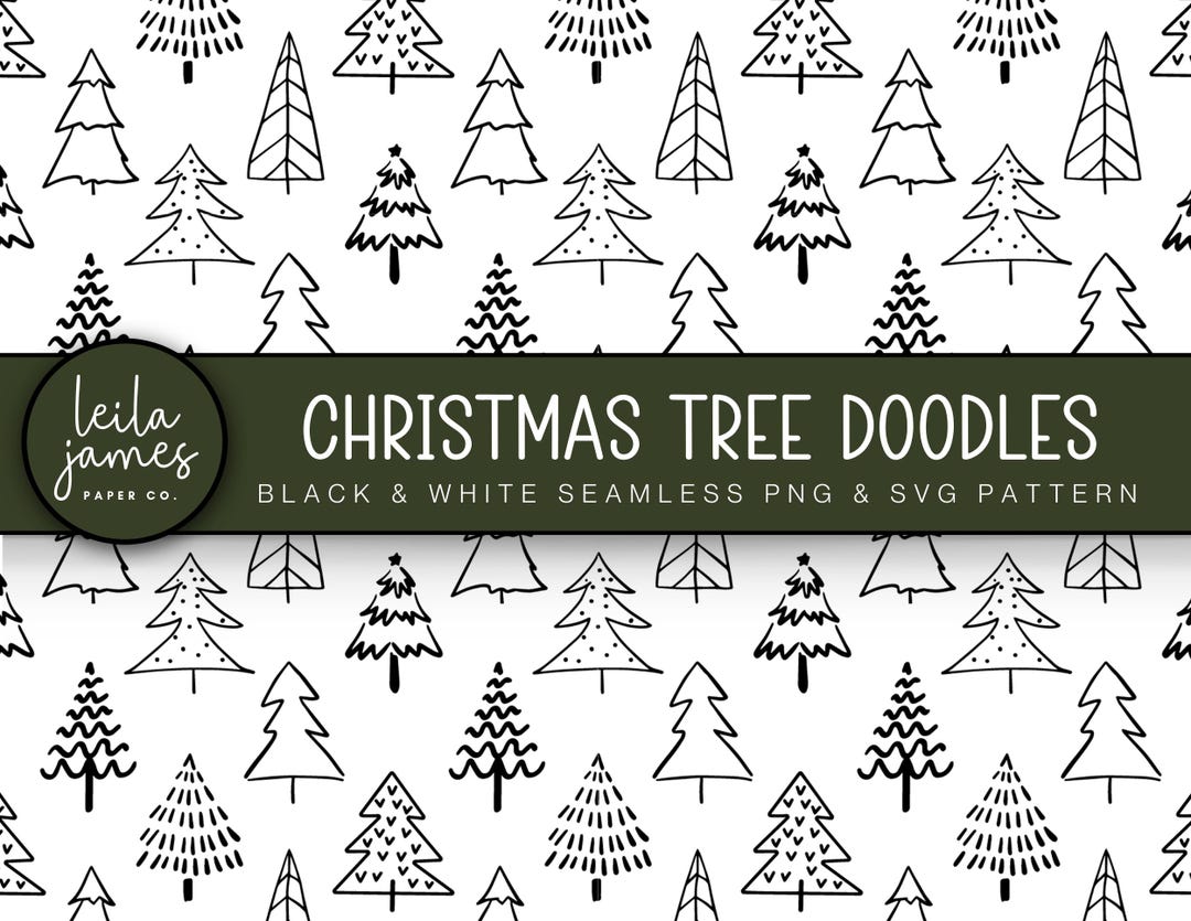 Christmas Tree Doodles Seamless SVG Pattern, Winter Holiday Cut File ...