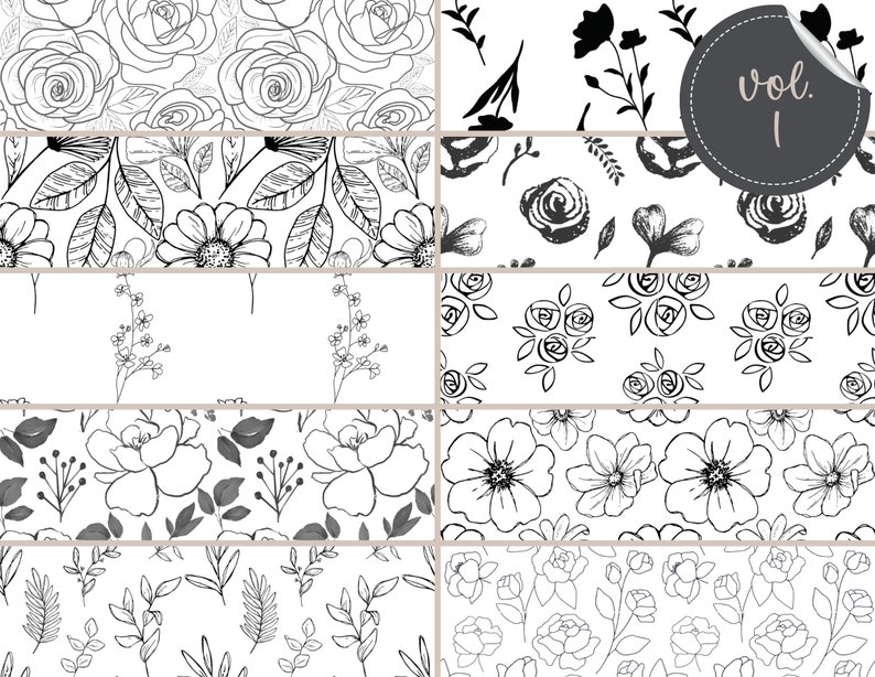 Black and White Digital Paper, Floral Seamless Pattern, Scrapbook Paper ...