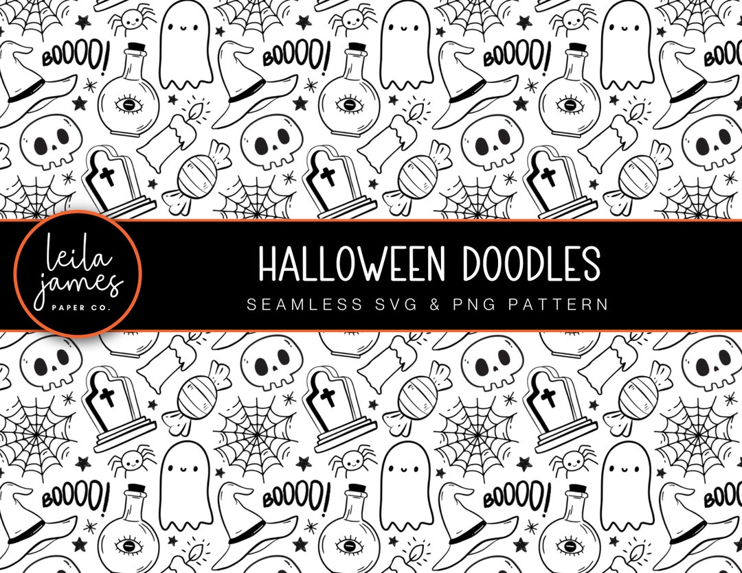 Halloween Doodles Seamless SVG Pattern, Cut File for Seamless Engraving ...