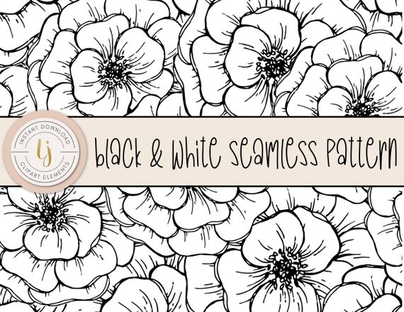 Black and White Digital Paper Seamless Pattern Botanical - Etsy