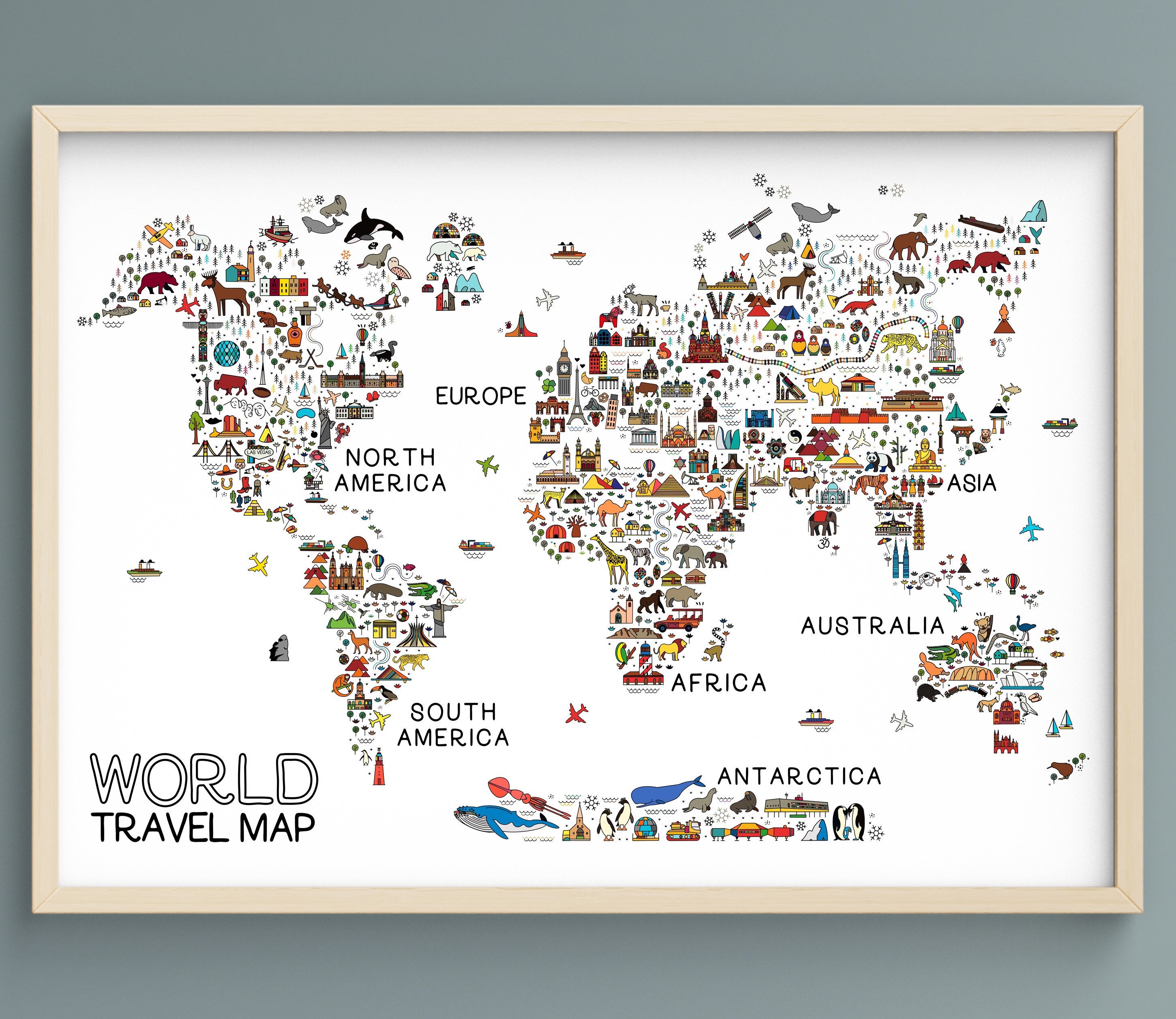 Kids World Map Playroom Prints Educational Posters World - Etsy Ireland