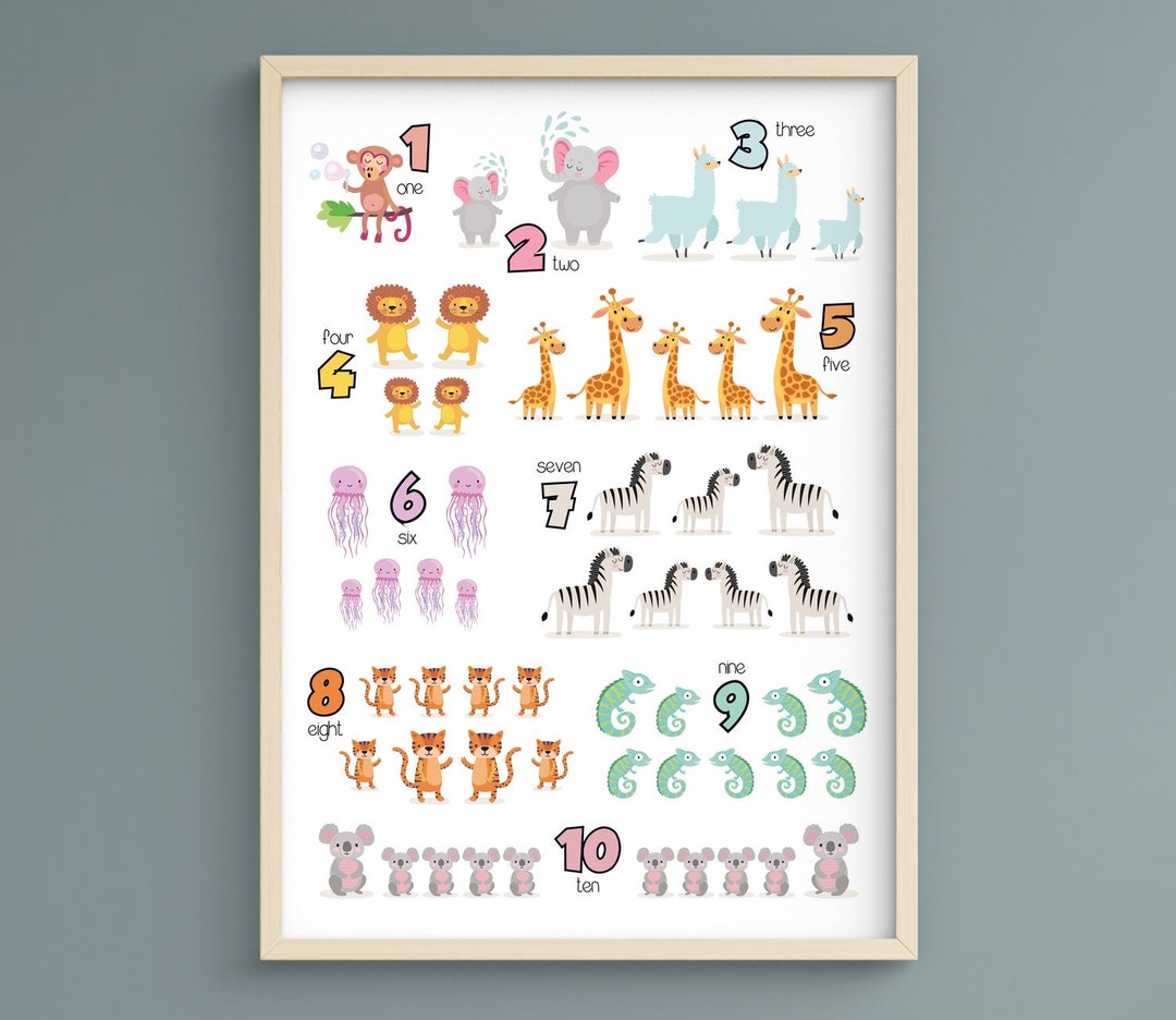 Animal Number Poster, Number Poster for Kids, Number Print, Counting ...